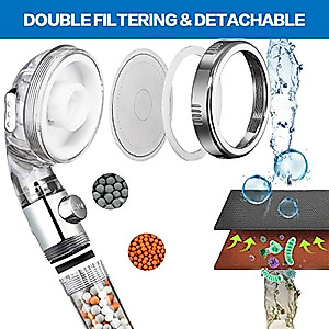 AmasSmile High Pressure Shower Head with Pause Switch - Hydro Jet Vortex Shower Head Handheld Turbocharged Water Saving Ion Filtered with 3 Spray Setting, 59” Stainless Steel Hose and Bracket