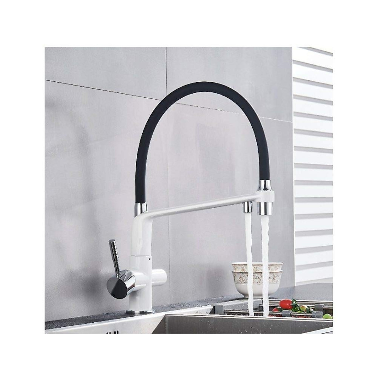 YJRIC Kitchen fau cet Kitchen Water Filter Faucet Kitchen faucets Dual Spout Filter Faucet Mixer 360 Degree Rotation Water Purification Feature Taps,White