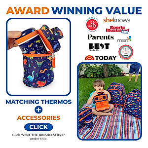 Dinosaur Lunch Box with for Boys with Ice Pack, Insulated Bag for Toddlers Kids Girls Baby Boy Daycare Pre-School Kindergarten, Container Boxes for Small Kid Snacks Lunches, BPA Free, Blue Orange Dino