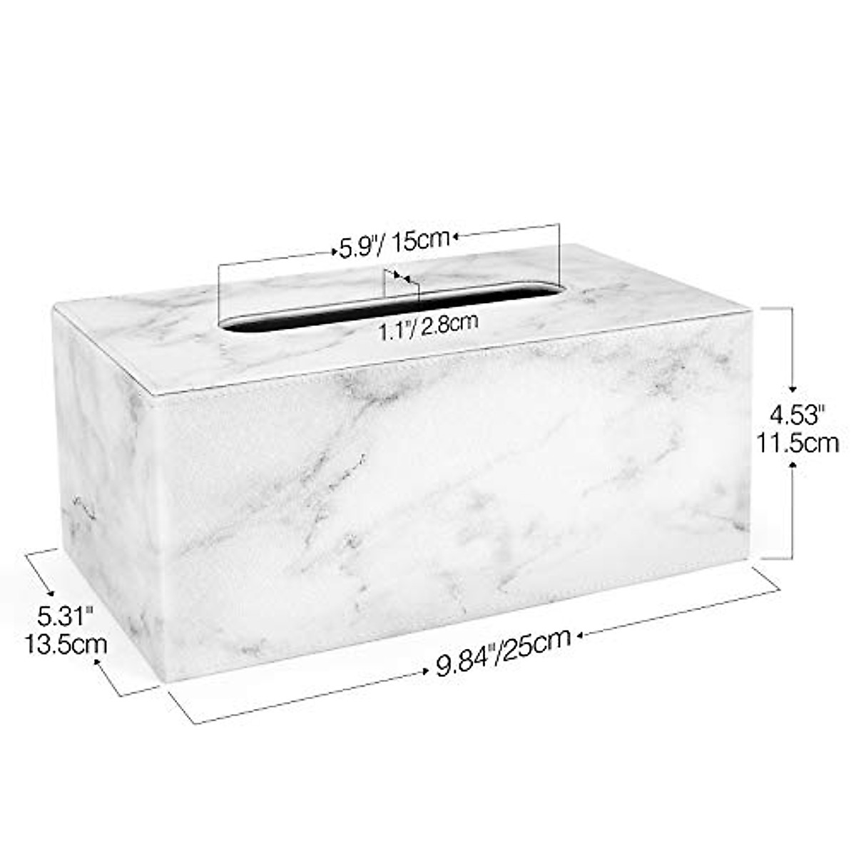 Lewondr Marble Tissue Box Cover, Rectangular PU Leather Facial Tissue Box Holder, Napkin Storage Box, Toilet Paper Holder Case Dispenser for Countertop Bedroom Bathroom Car Office - 9.8" x 5.3" x 4.5"