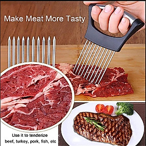 ESINAM Onion Slicer Holder, Premium Vegetable Slicer Cutter for Potato and Tomato, Sharp Stainless Steel Food Slicer Assistant Tool for Slicing Fruit Lemon and Meat Black