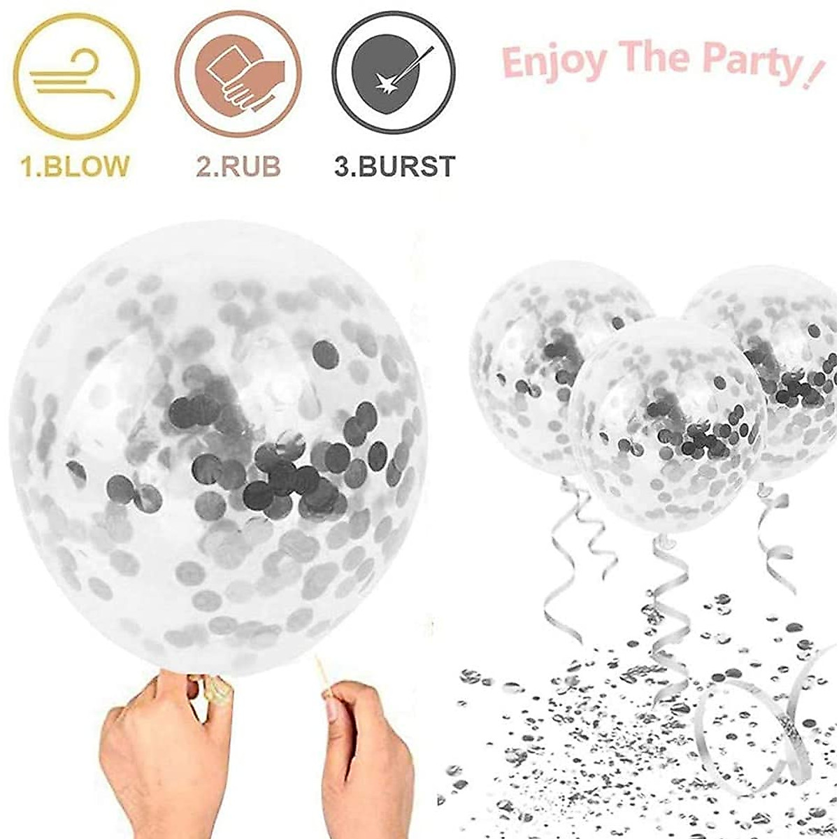 Silver Birthday Party Decoration, White Silver Confetti Latex Balloons, Silver Happy Birthday Balloons Banner with 2Pcs Silver Foil Fringe Curtains, Birthday Decorations for Women Girls Men