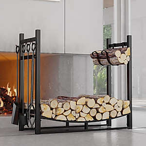 Fire Beauty Fireplace Log Rack with Kindling Holder Firewood Holder for Wood Storage Storage Log Holder Include 4 Tools (19.8)