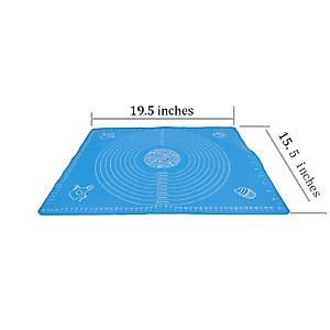 Silicone Baking Mat for Pastry Rolling Dough Non stick Non Slip Blue Table Sheet Baking Supplies for Bake Pizza Cake (19.5" X 15.5")