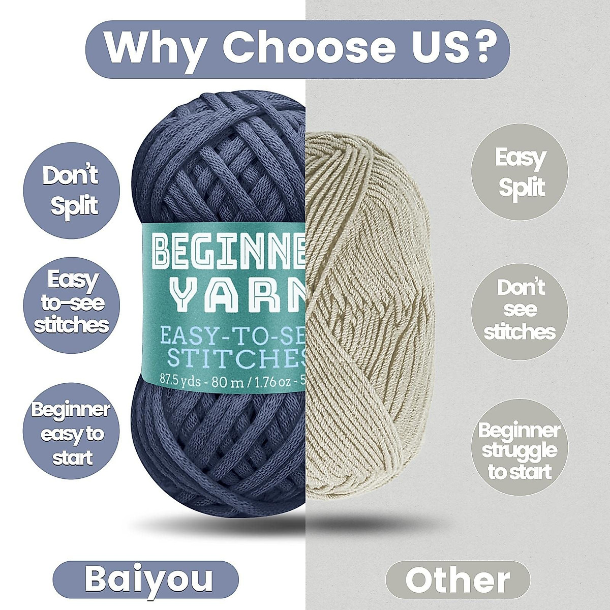 3x50g Beginners Navy Blue Yarn, 260 Yards Navy Blue Yarn for Crocheting Knitting, Easy-to-See Stitches, Worsted Medium #4, Chunky Thick Cotton Nylon Blend Yarn Yarn for Crocheting