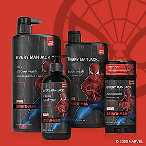 Every Man Jack Body Wash - Marvel Spider Man | 16.9-ounce Twin Pack - 2 Bottles Included | Naturally Derived, Parabens-free, Pthalate-free, Dye-free, and Certified Cruelty Free