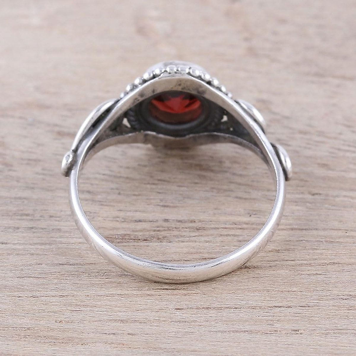 NOVICA Garnet .925 Sterling Silver Ring, Assam Allure'