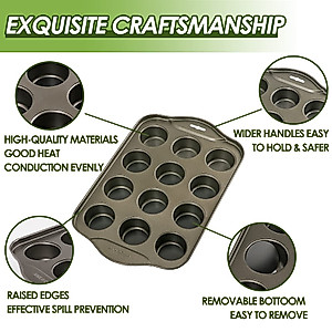 Cyimi Mini Muffin Pan 12 Cup with Removable Bottom,Nonstick Cupcake Pans for Baking,Mini Muffin Cheesecake Tin for Oven, 12 Cavity Premium Carbon Steel Bakeware for Bite Size Tarts