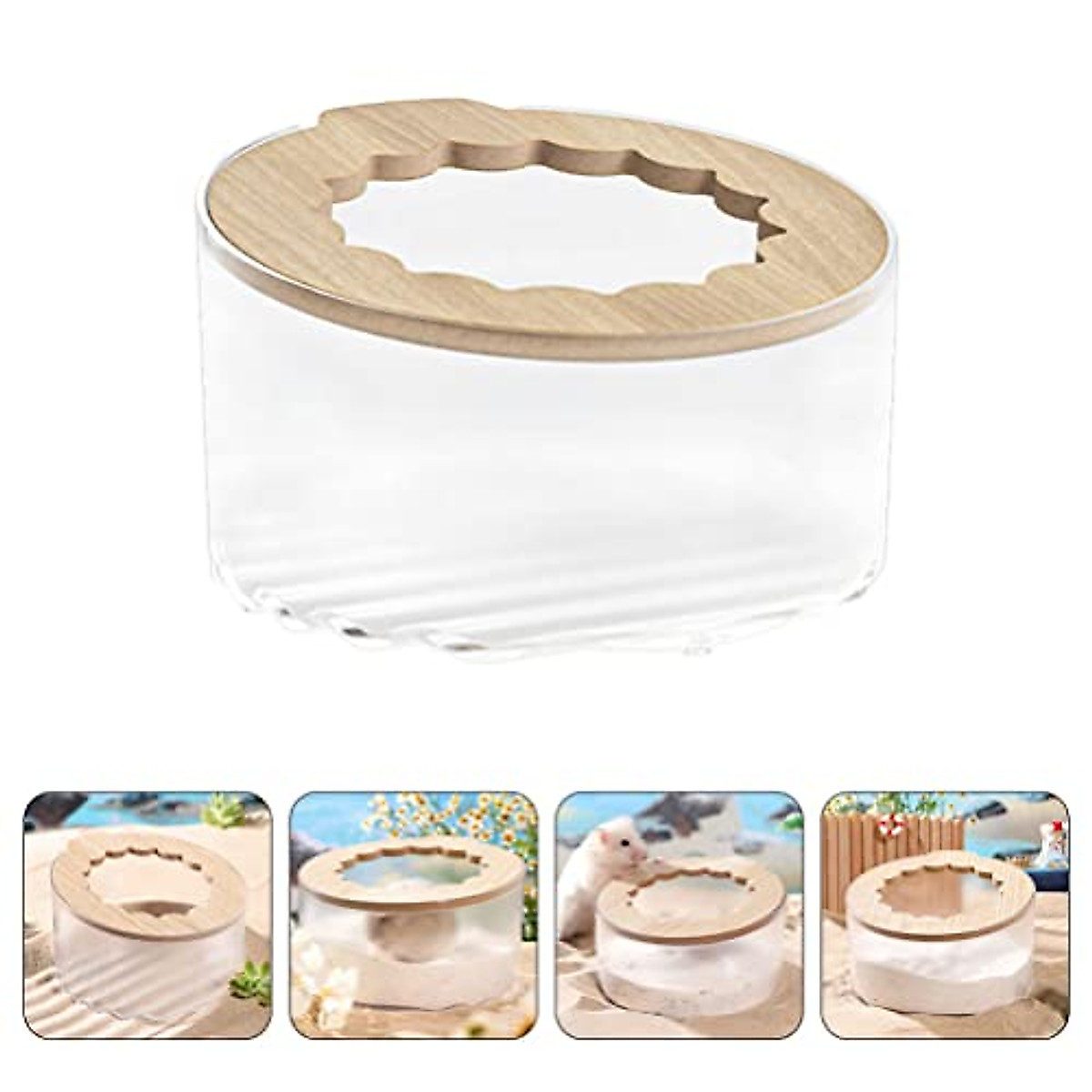 Ipetboom Terrarium Hamster Bath Room Plastic Small Pet Cage Clear Shower Tub Basin Wood Sand Container Pet Sandbox Sauna Toilet for Rat Mice Gerbil Plastic Containers