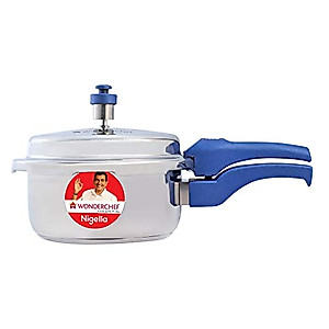Wonderchef Nigella Stainless Steel Indian Cooking Outer Lid Pressure Cooker, 2 Quarts, Silver & Blue