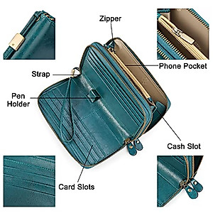 SENDEFN Leather Women Wallet RFID Blocking Zipper Around Phone Holder Clutch Wristlet Large Capacity