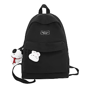 srdmuph Kawaii Backpack with Cute Accessories Pendant Travel Casual Daypack Women Laptop Bags Outdoor Lightweight (Black)