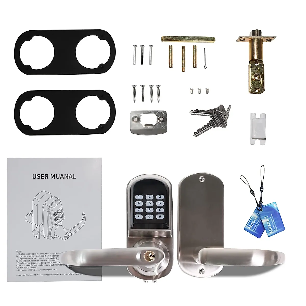 Keypad Door Lock with Left Handle, Auto-Lock Door Locks with Keypads & FOB Cards, Keyless Entry Door Lock with Handle，Electronic Door Lock, Digital Door Lock for Front Door