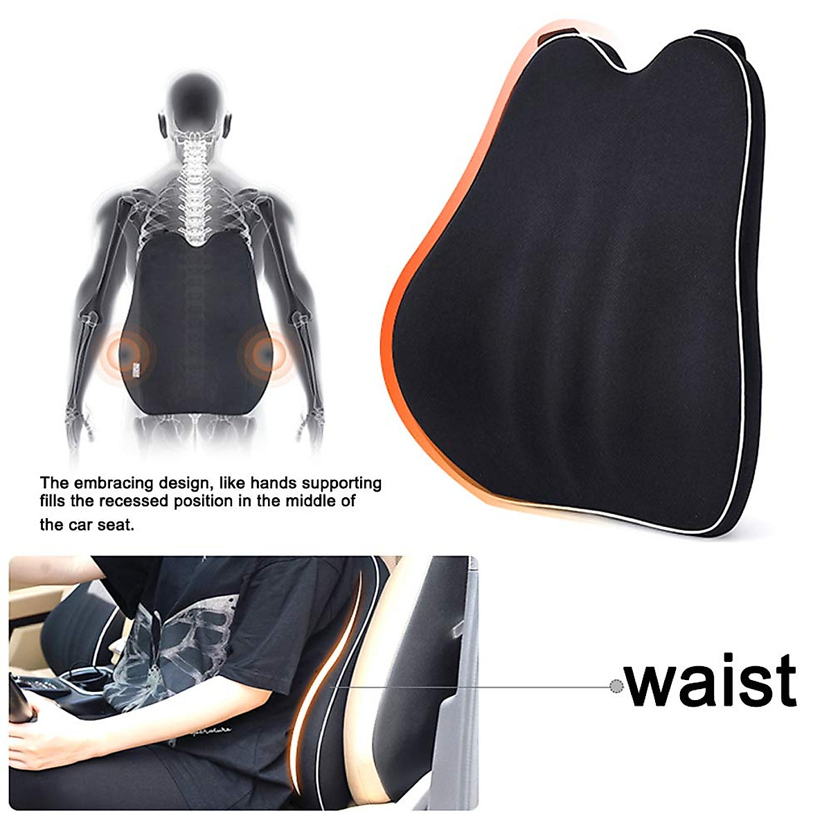 Car Lumbar Support Back Cushion Memory Foam with Back Pain Relief for 200 300 Pacifica DS DS3/CABRIO DS4/crossback DS5 1PCS Black