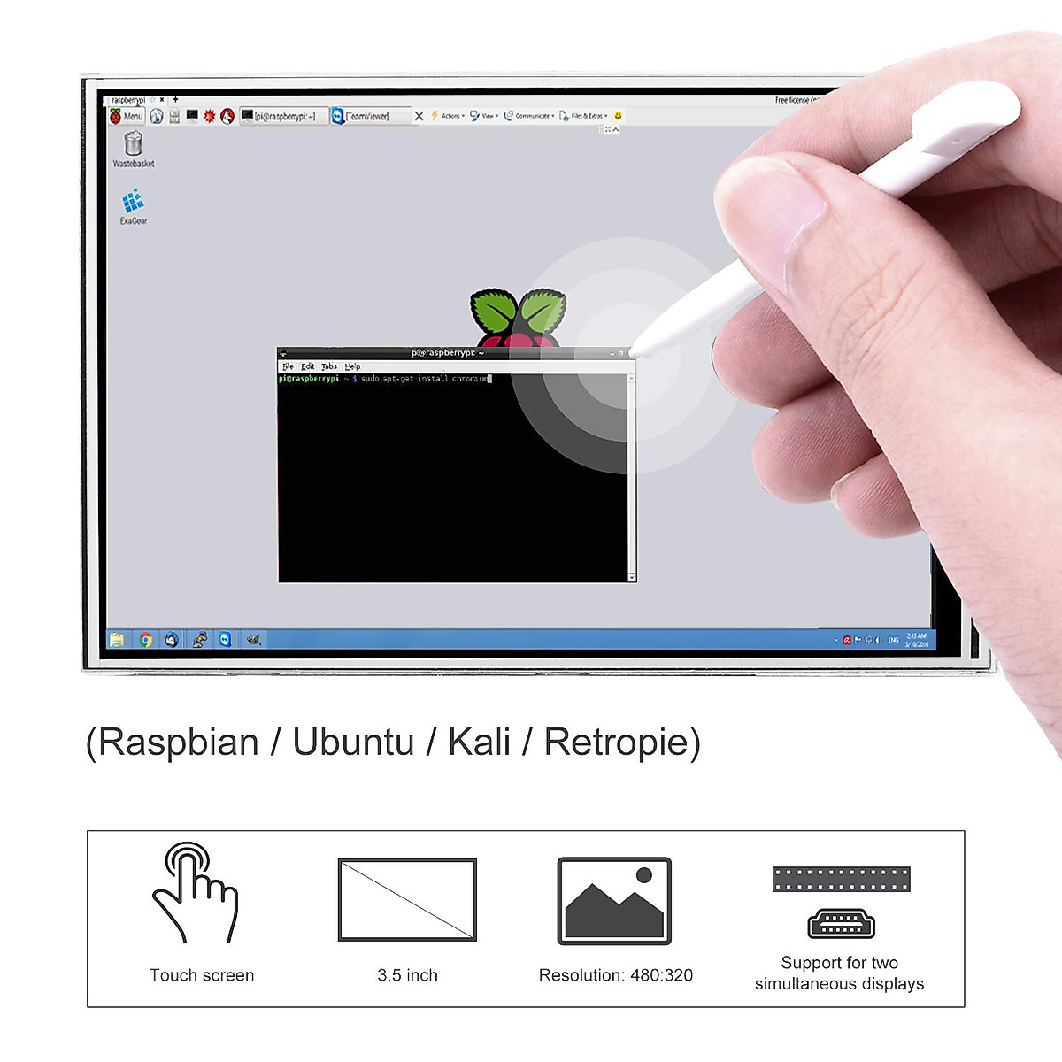 kuman 3.5 Inch Touch Screen TFT LCD Display SPI with Touch Pen for Raspberry Pi 3B+/ Pi 2B, Pi Zero W, Pi A/B