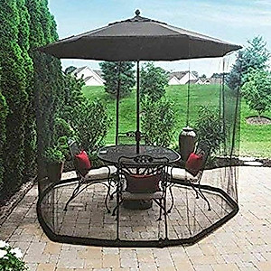 NKLC Outdoor Umbrella Table Screen, Patio Table Umbrellas, Mesh Mosquito Net Canopy Curtains, Adjustable Large Umbrella Hanging Tent(Black)