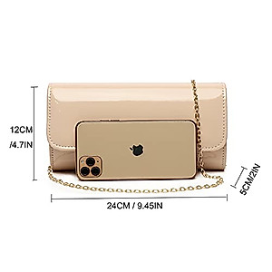 FIVE FLOWER Patent Leather Envelope Clutch Purse Shiny Candy Foldover Clutch Evening Bag for Women (Nude-2)