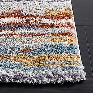 SAFAVIEH Berber Shag Collection Runner Rug - 2'3" x 12', Blue Rust & Ivory, Stripe Design, Non-Shedding & Easy Care, 1.25-inch Thick Ideal for High Traffic Areas in Living Room, Bedroom (BER565A)