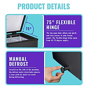 DEMULLER Chest Freezer, Small Deep 4.0 Cubic Feet Black Freezers, Compact Top Open Door Freezer with Electronic Panel, Temp Range -12 ℉ to 50 ℉, Two Storage Wire Baskets, Manual Defrost