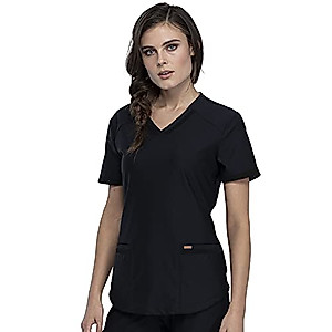 Form Scrubs for Women, Stretchy V-Neck Knit Scrub Top CK840, S, Black