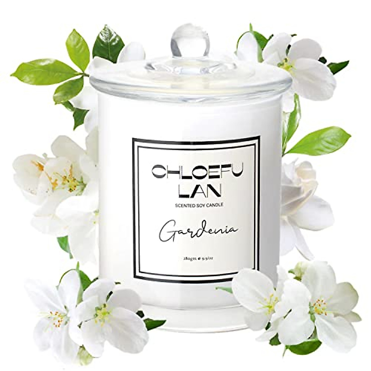 Chloefu LAN Gardenia Scented Candles for Home, Natural Soy Candle for Home Decor, Birthday Candle Gift for Women, 10 oz 65 Hours Burn