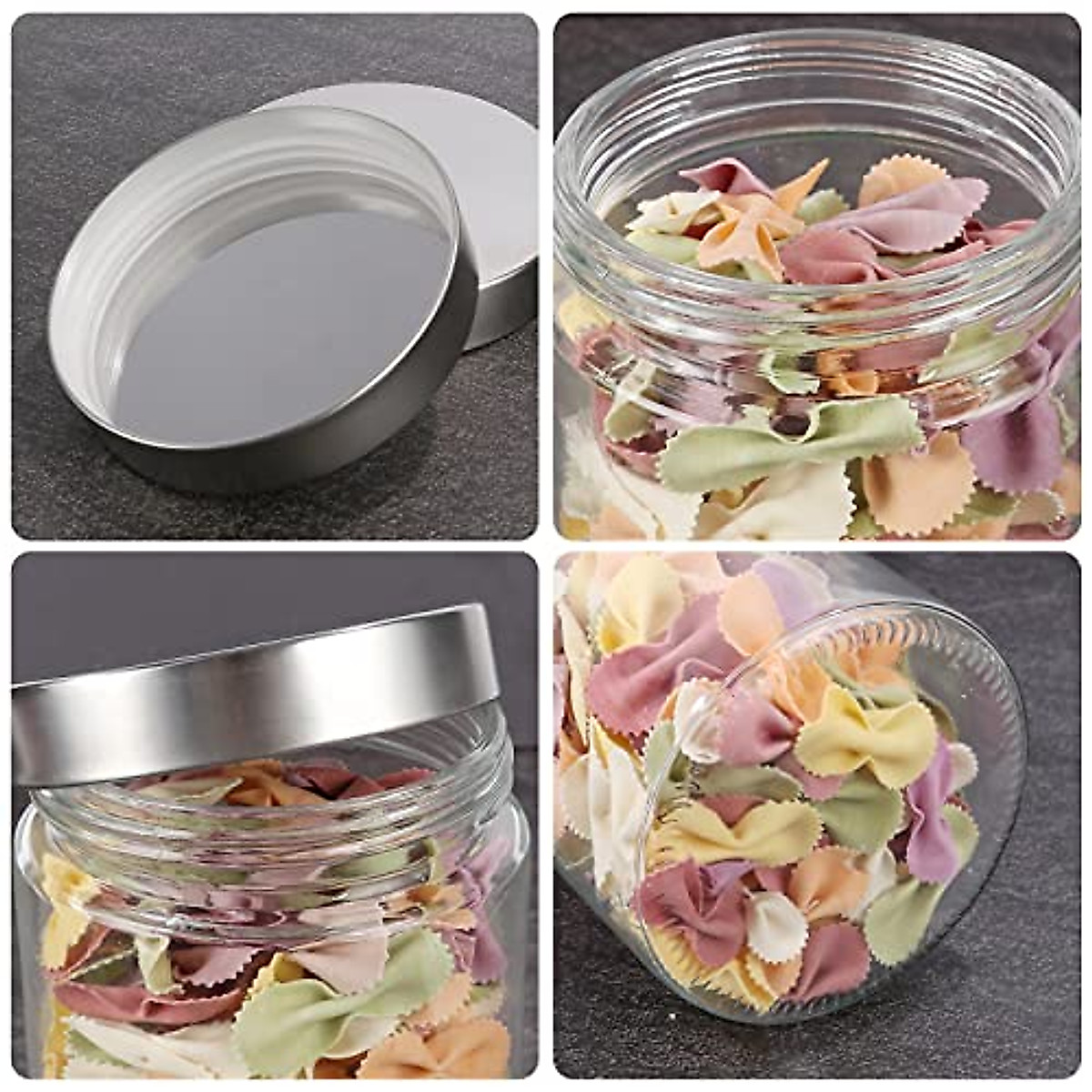 6 Pack 40 oz Clear Glass Jars with Stainless Steel Lids, 1200 ml Empty Storage Canisters , Food Storage Containers for Home Kitchen, Cookie, Candies,Coffee, Flour, Herbs, Grains.