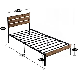 VECELO Platform Twin Bed Frame with Rustic Vintage Wood Headboard and Footboard, Mattress Foundation, Strong Metal Slats Support, No Box Spring Needed