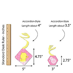 Big Dot of Happiness Pink Ducky Duck - Baby Shower or Birthday Party Hanging Decor - Party Decoration Swirls - Set of 40