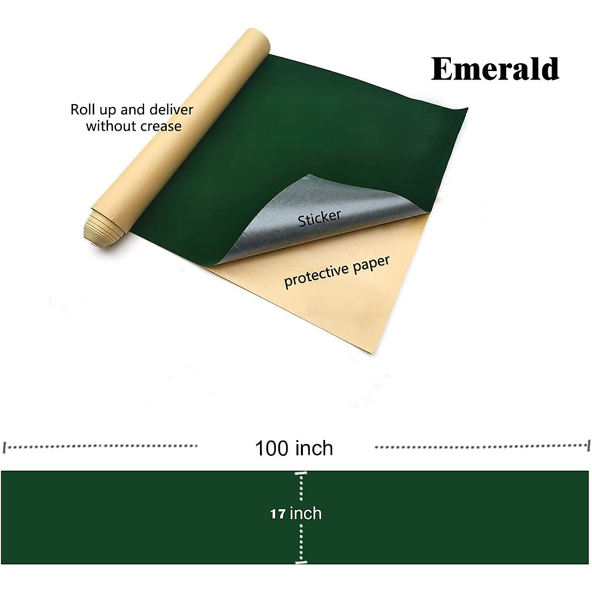 17 by 100 Inches Self-Adhesive Velvet Fabric, Self-Adhesive Velvet Flocking for Jewelry Box,Drawer Lined Decoration (Atrovirens)