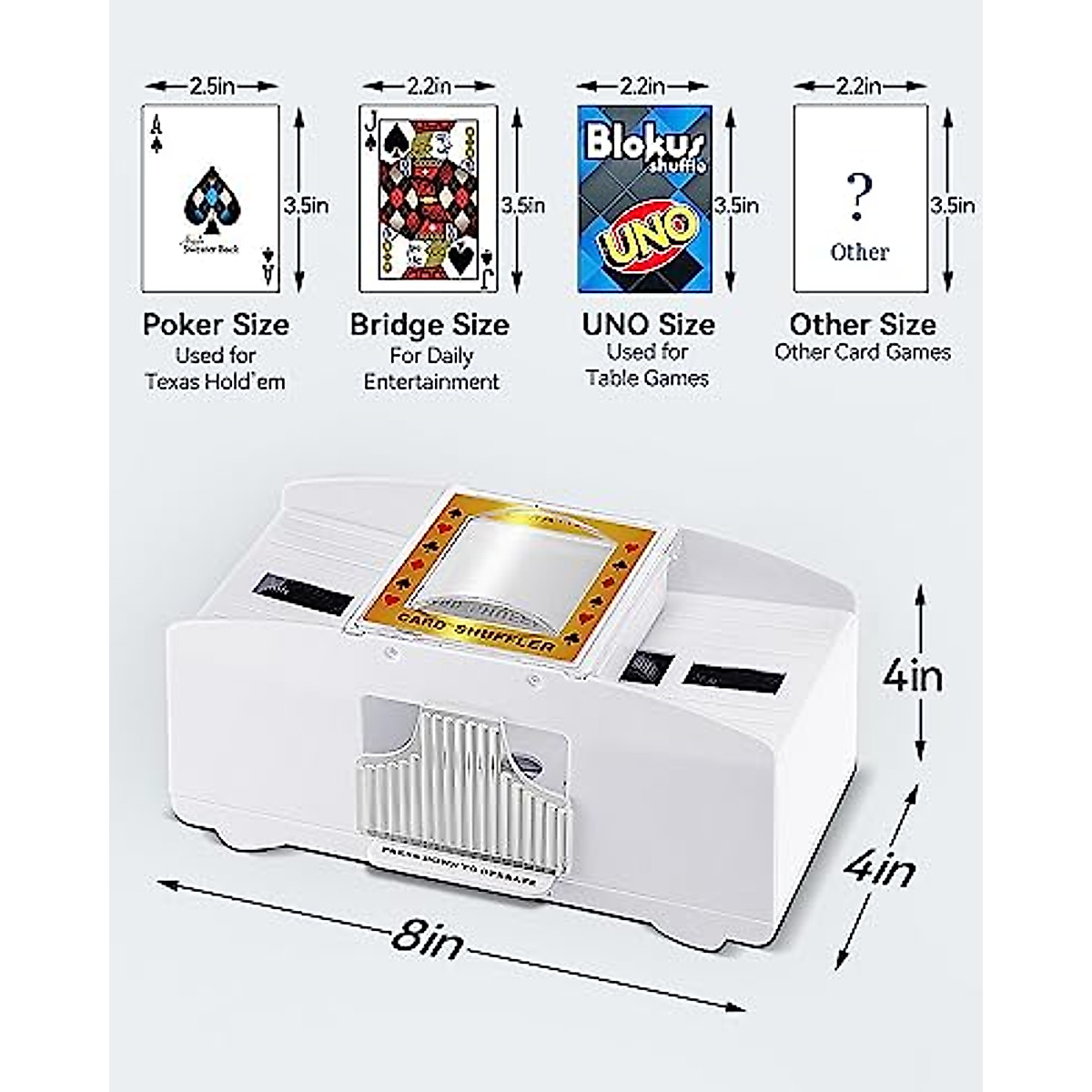 ARTISHION White 1-2 Deck Automatic Card Shuffler, Poker Shuffler Machine, Casino Card Electric Shuffler, Playing Card Mixer Shuffler for UNO, Blackjack, Poker, Omaha, Home Card Games