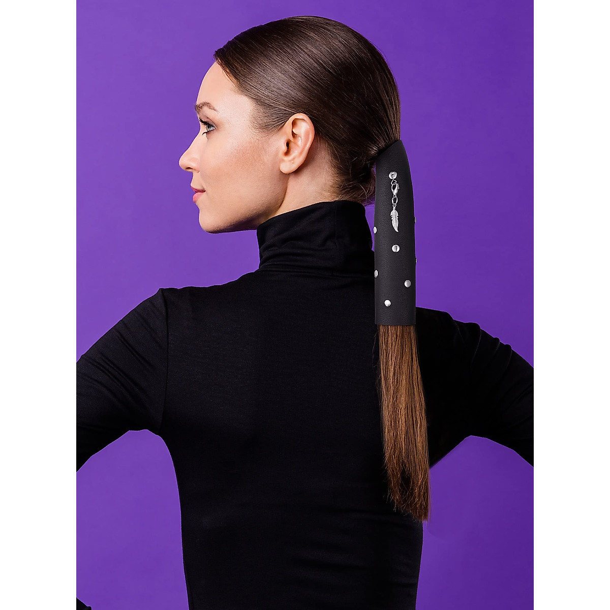 Otuuz 4 Pcs Leather Hair Wrap Motorcycle Ponytail Hair Wrap Hair Ties for Woman PU Hair Wrap Thick Ponytail Holder Braided Helmet Hair Accessories for Women(6 Inch,Black, Coffee, Brown, Reddish Brown)