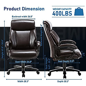 Big and Tall Office Chair 400lbs-Heavy Duty Executive Desk Chair, High Back Ergonomic Leather Computer Chair with Padded Armrests for Heavy People-Brown
