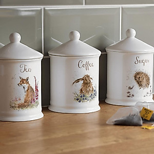 Royal Worcester Wrendale Designs Coffee Canister with Lid | 6-Inch Countertop Coffee Container with Hare Design | Made of Fine Bone China | Dishwasher Safe