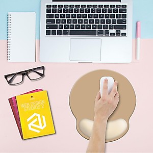 LONNAONE Wrist Rest Support Mouse Pad,Ergonomic Memory Foam Mouse Mat 9x10in Non-Slip Rubber Base Pain Relief Mousepad for Computer, Laptop(Beige Foam)