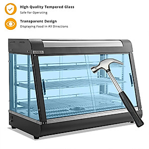 ROVSUN Pizza Warmer Food Warmer Display Countertop, Electric Commercial Food Warmer w/LED Adjustable Removable Shelves Glass Door, Pastry Display Case for Buffet Restaurant Party (35" Length-1500W)