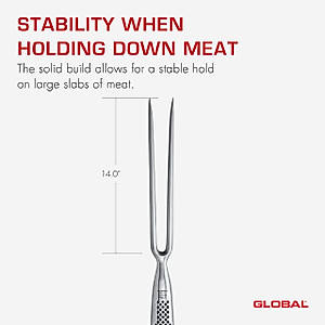 Global GF-24, Classic Straight, Stainless Steel Carving Fork, Medium, Silver