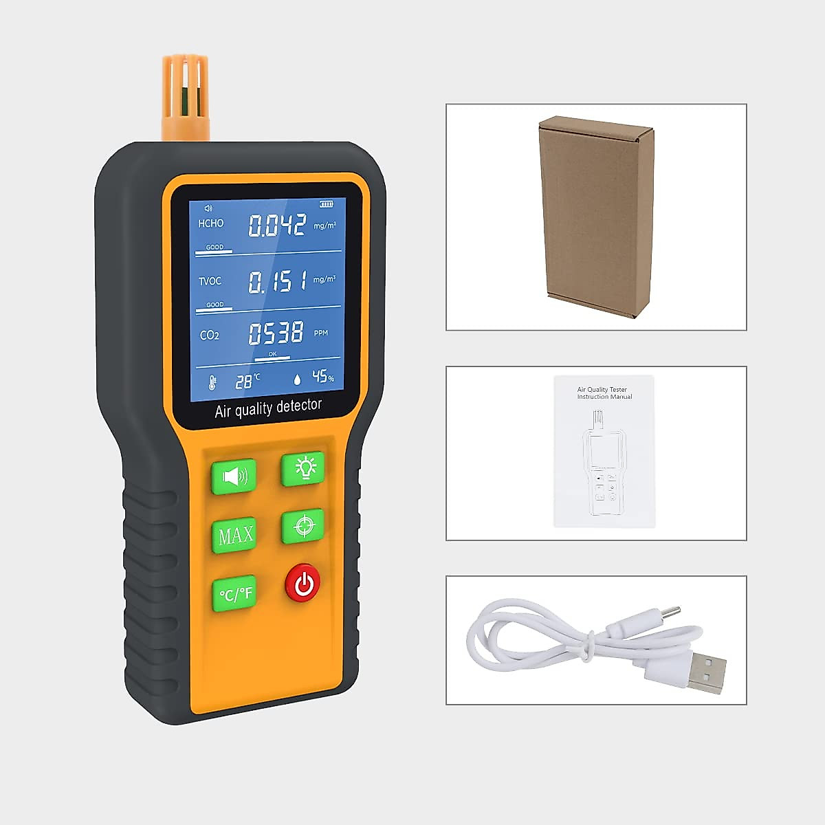CMTOOL Air Quality Monitor Indoor Outdoor Home Air Quality Tester Analyzer CO2 Meter Portable Carbon Dioxide Formaldehyde Detector Testing Kit with Digital Temperature Humidity Sensor HCHO TVOC Test