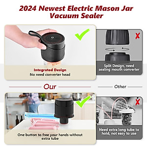 Electric Mason Jar Vacuum Sealer Kit, CooAoo 4 in 1 Jar Vacuum Sealer for Wide and Regular Mouth Mason Jars, Automatic Stop Vacuum Sealer for Jars Wine Bottle,Vacuum Bags Containers, Black