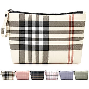 MAANGE Small Makeup Bag for Purse Cosmetic Bags for Women Pu Leather Makeup Pouch Travel Makeup Bag with Handle Make Up Bag for Travelling(Khaki)