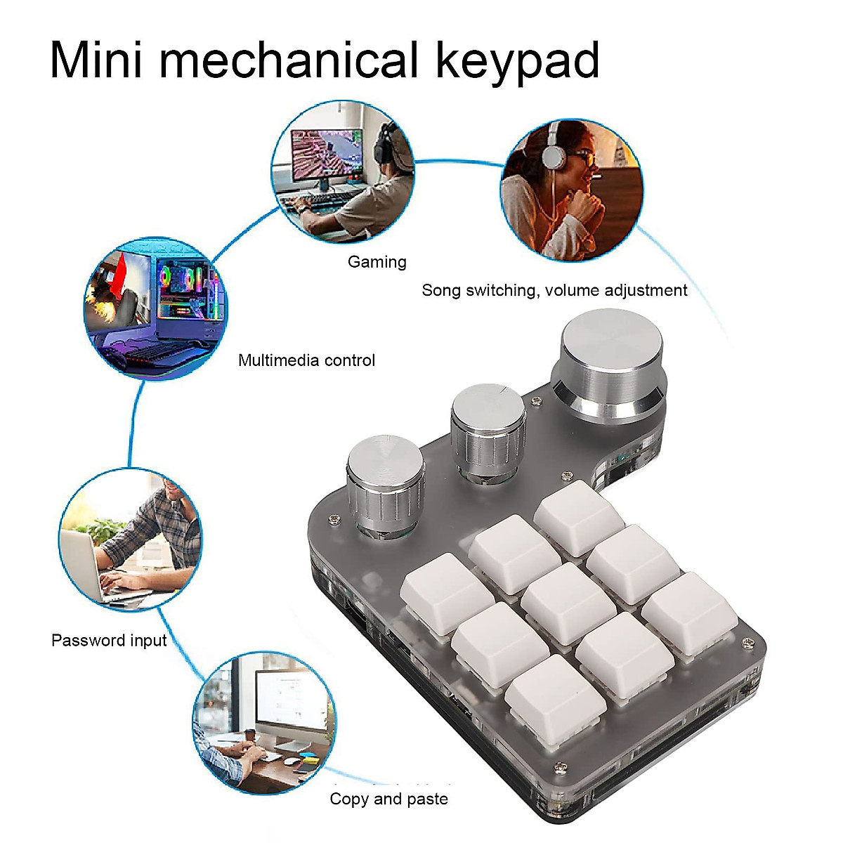 Acogedor Mini 9 Key Keypad, Mechanical Gaming Keyboard with RGB Backlit, DIY Programming Macro Copy Paste Keyboard, for Windows (White)