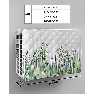 Leaves Plants Indoor Air Conditioner Cover for Window Units, Double Insulation Adjustable Waterproof Indoor AC Cover with Elastic Straps Wildflower Botanical Flower Blue Green 25'' x 18'' x 3.5''