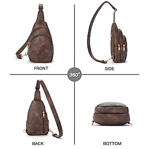 Telena Sling Bag Leather Fanny Pack Crossboday Backpack for Women Coffee