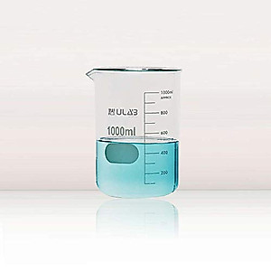 ULAB Scientific Glass Beakers, Vol. 1000ml, 3.3 Borosilicate Griffin Low Form with Printed Graduation, Pack of 2, UBG1017