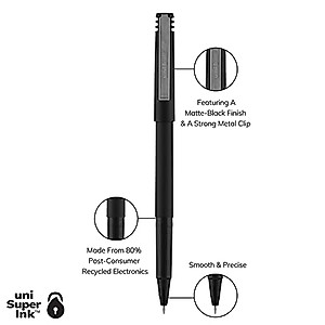 Uniball Rollerball Pen, 0.7 mm, Black: 12 Pens Total