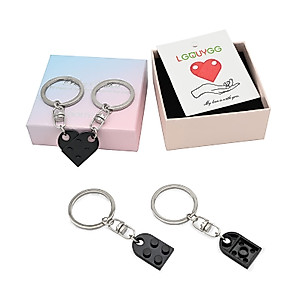 LGOUYGG Matching Brick Keychain for Couples, Cute Heart Shape Keychains Set, Sweet Gifts for Girlfriend Boyfriend Friendship (Black)