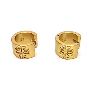 Tory Burch Britten Huggie 134832 Rolled Brass 715, Small & Wide Hoop w Double T Logo