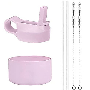 Top Souls Wide Mouth Straw Lid and Protective Boot Combo Pack, Compatible with Most Sports Water Bottles from 12-40 oz, Plus 2 Straws and 2 Brushes. (Medium, Lilac)