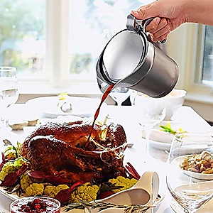 FOXDISK 304 Stainless Steel Double Insulated Gravy Boat 16 oz with Hinged Lid,Sauce Jug and Steak Sauce Pot Double Walled Insulated Thermal (16 oz/450ml)