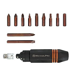 MichaelPro 3/8 Inch Drive Manual Impact Driver Set, Includes 11 Bits and 3/8” Bit Holder, 6-sided Enhanced Anti-Slip Grip, Heavy Duty