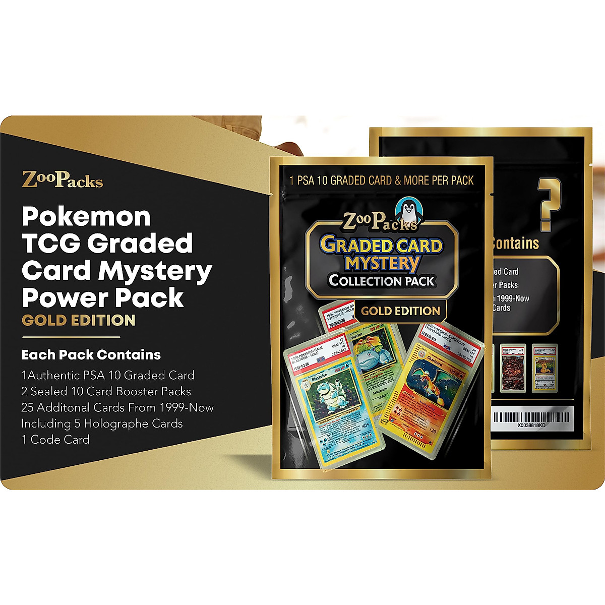 Pokemon TCG: Graded Card Mystery Power Pack - Gold Edition - 1 PSA 10 Graded Card + 25 Additional Cards with 5 Holofoils - 1 First Edition Card + 2 Factory Sealed 10 Card Booster Packs + 1 Code Card